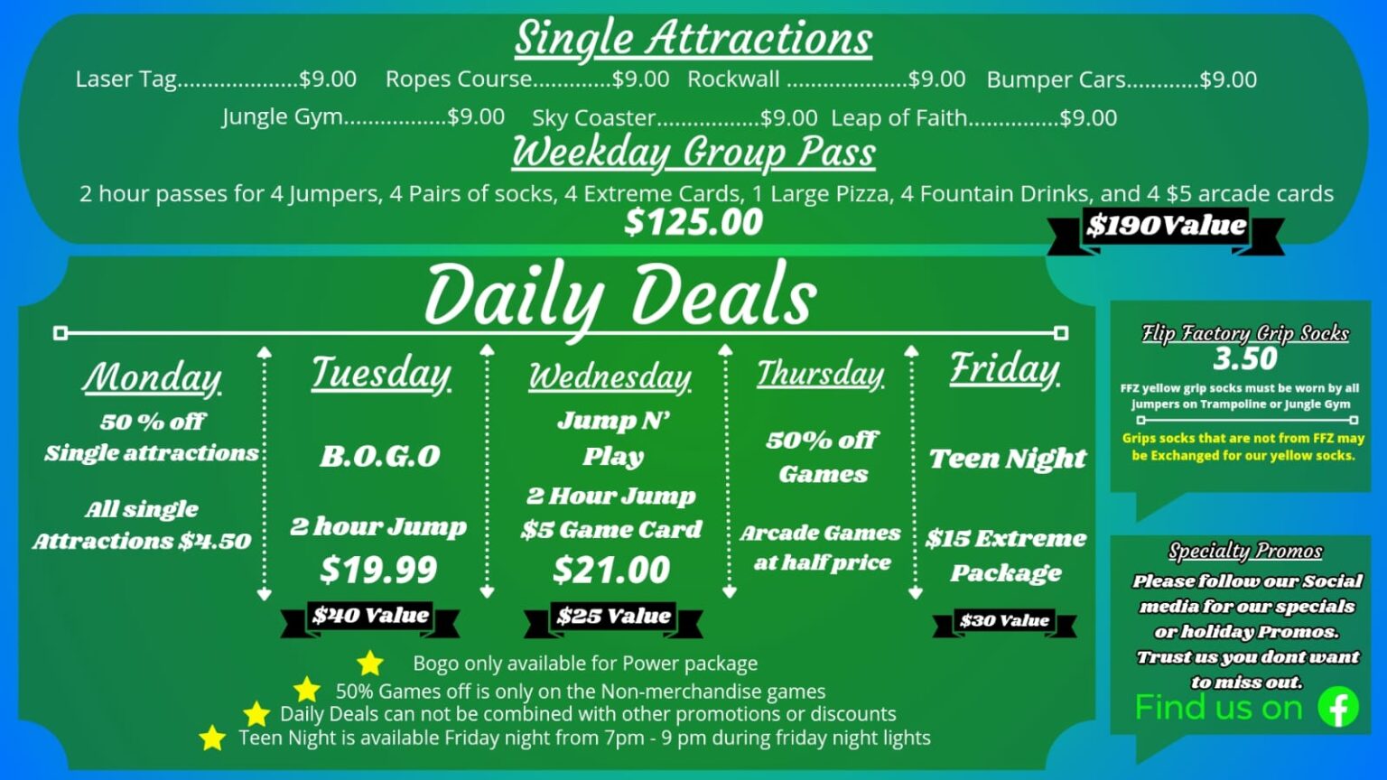 Pricing – Flip Factory Zone