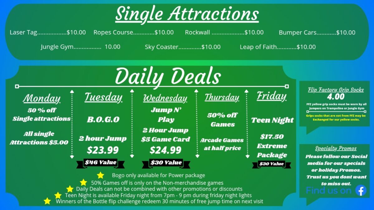 Pricing – Flip Factory Zone