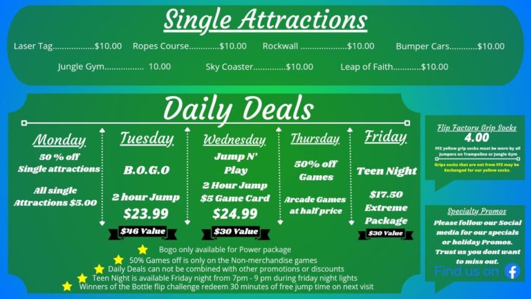 Pricing – Flip Factory Zone